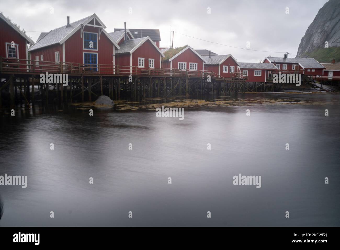 Red fishermen cabins in the fishing village of Reine in Lofoten islands ...