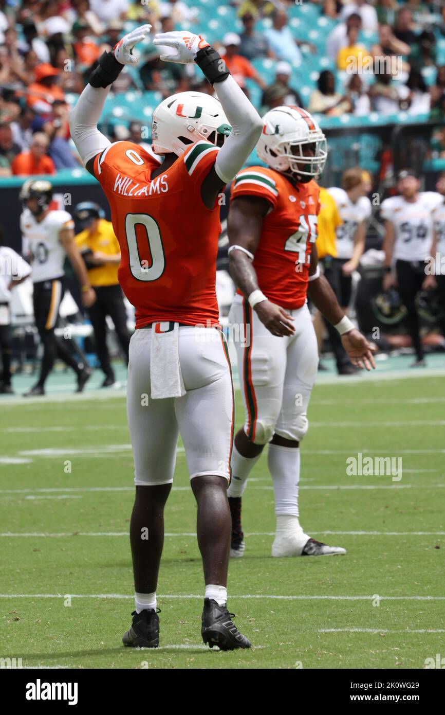 Miami Hurricanes safety James Williams (0) tries to fire up the crowd ...