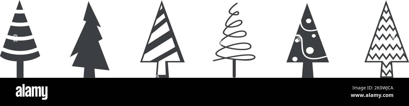 Set 6 pcs. abstract green christmas trees on white background - Vector ... Set 6 pcs. abstract green christmas trees on white background - Vector ...