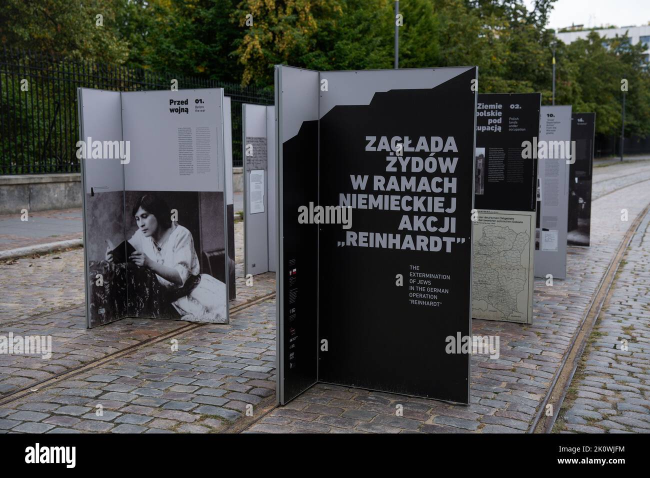 Boards are seen on Stare Nalewki street with information on operation ...