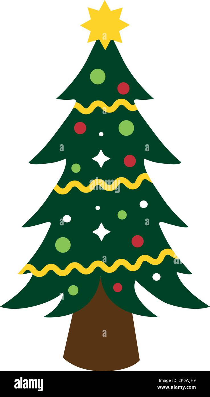 Abstract drawing of a festive decorated Christmas tree on a white ...