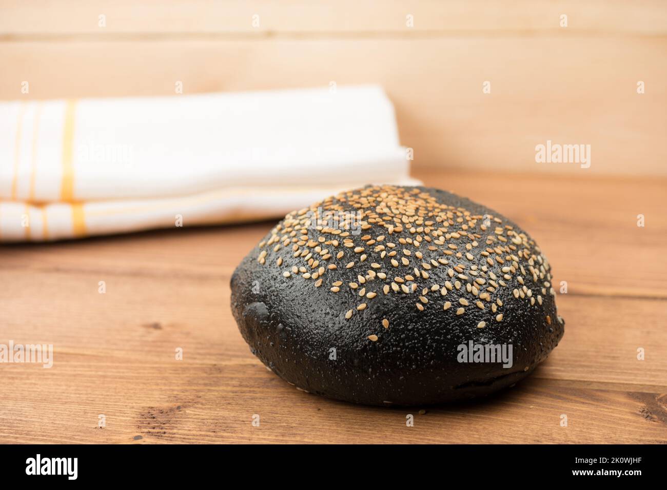 Whole grain black bun fresh homemade bakery. Detail on crispy home ...