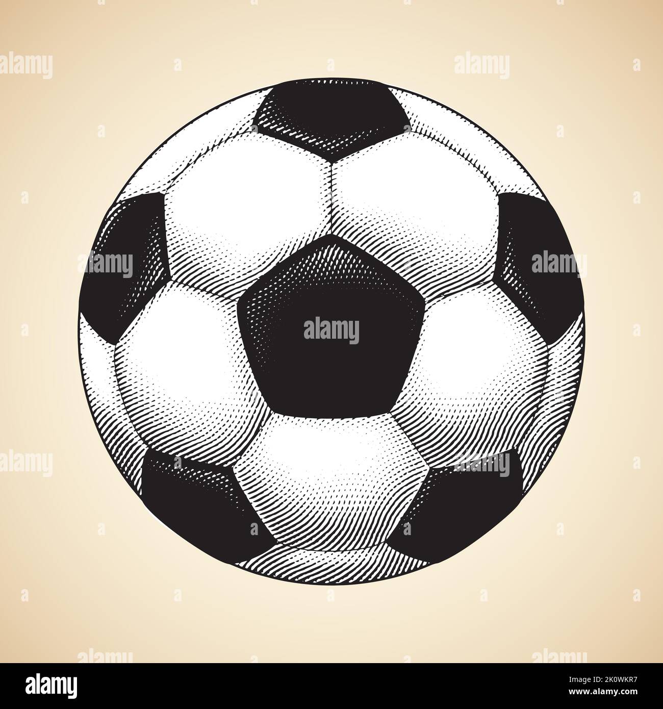 Illustration of Scratchboard Engraved Soccer Ball with White Fill Stock ...