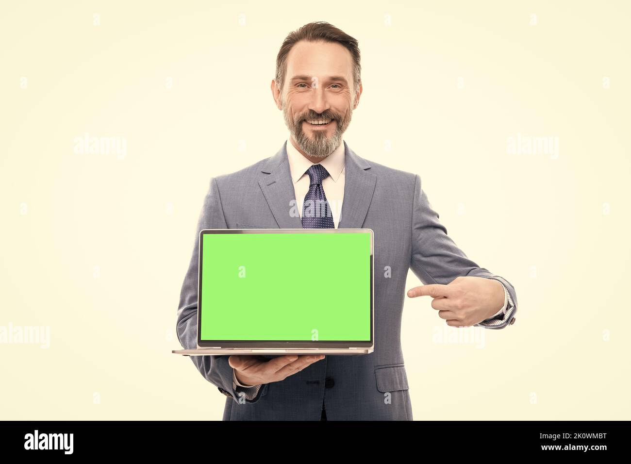 happy office worker pointing finger computer for copy space copy space ...