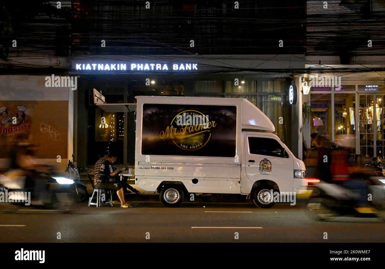 Bangkok, Thailand. 13th Sep, 2022. A detail street view of the "Mr Farmer" pop-up truck. In the ...
