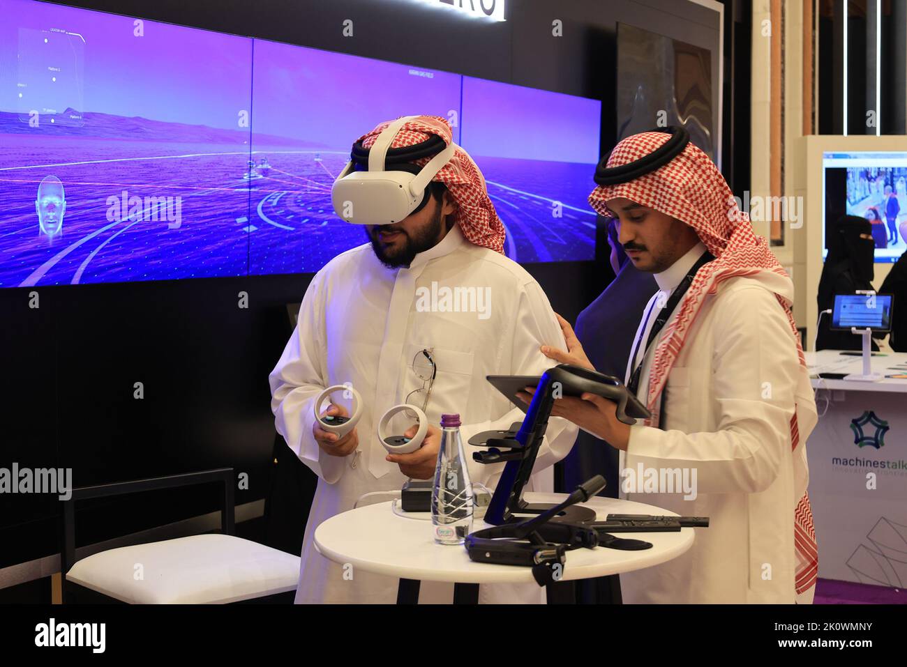 Riyadh, Saudi Arabia. 13th Sep, 2022. A visitor experiences VR glasses ...