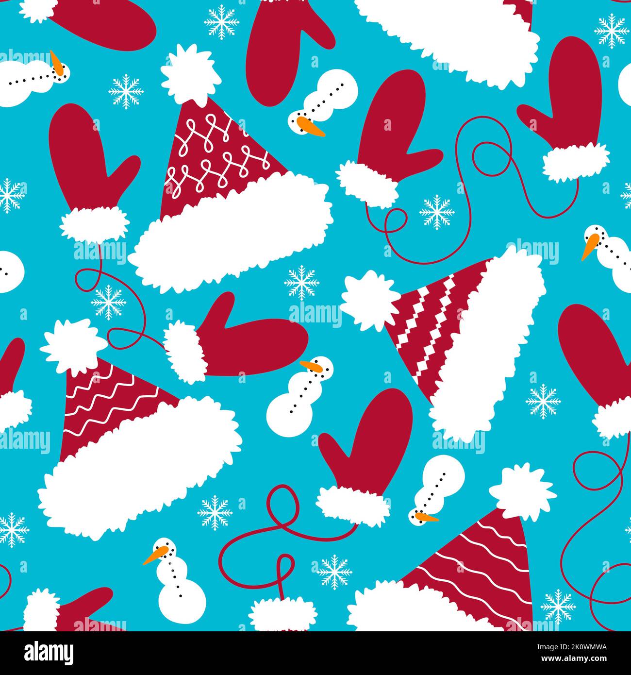 Christmas seamless Santa hat and gloves and snowflakes pattern for ...