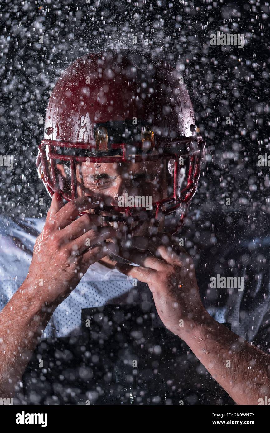 American Football Field: Lonely Athlete Warrior Standing on a Field ...