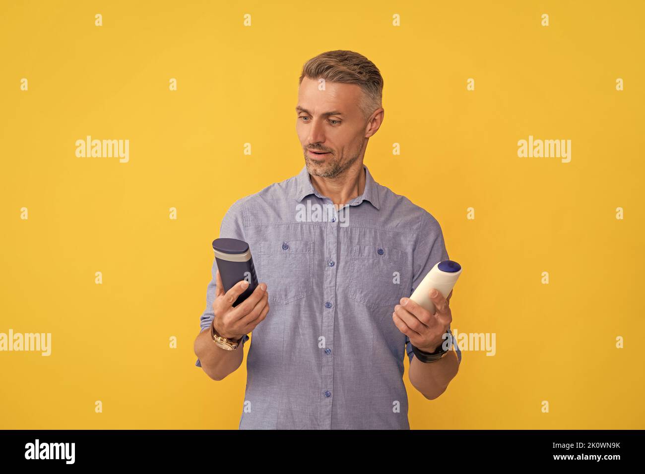 daily habits and personal care. grizzled and hoary graying hair ...