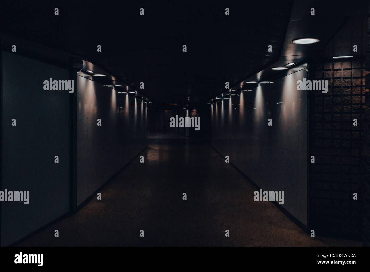 High angle view of an empty underground walking tunnel. Copy space ...