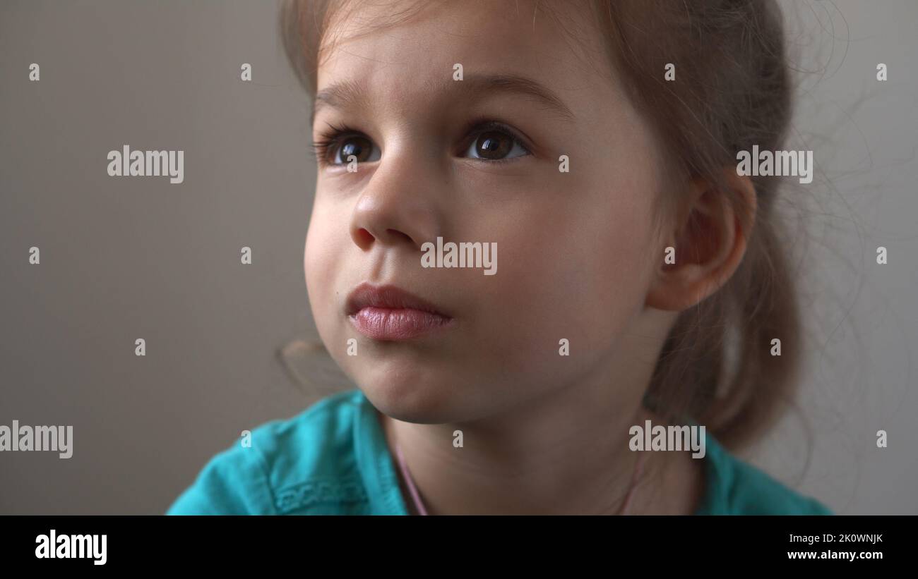 Portrait Funny little close up view happy preschool girl smiling child ...