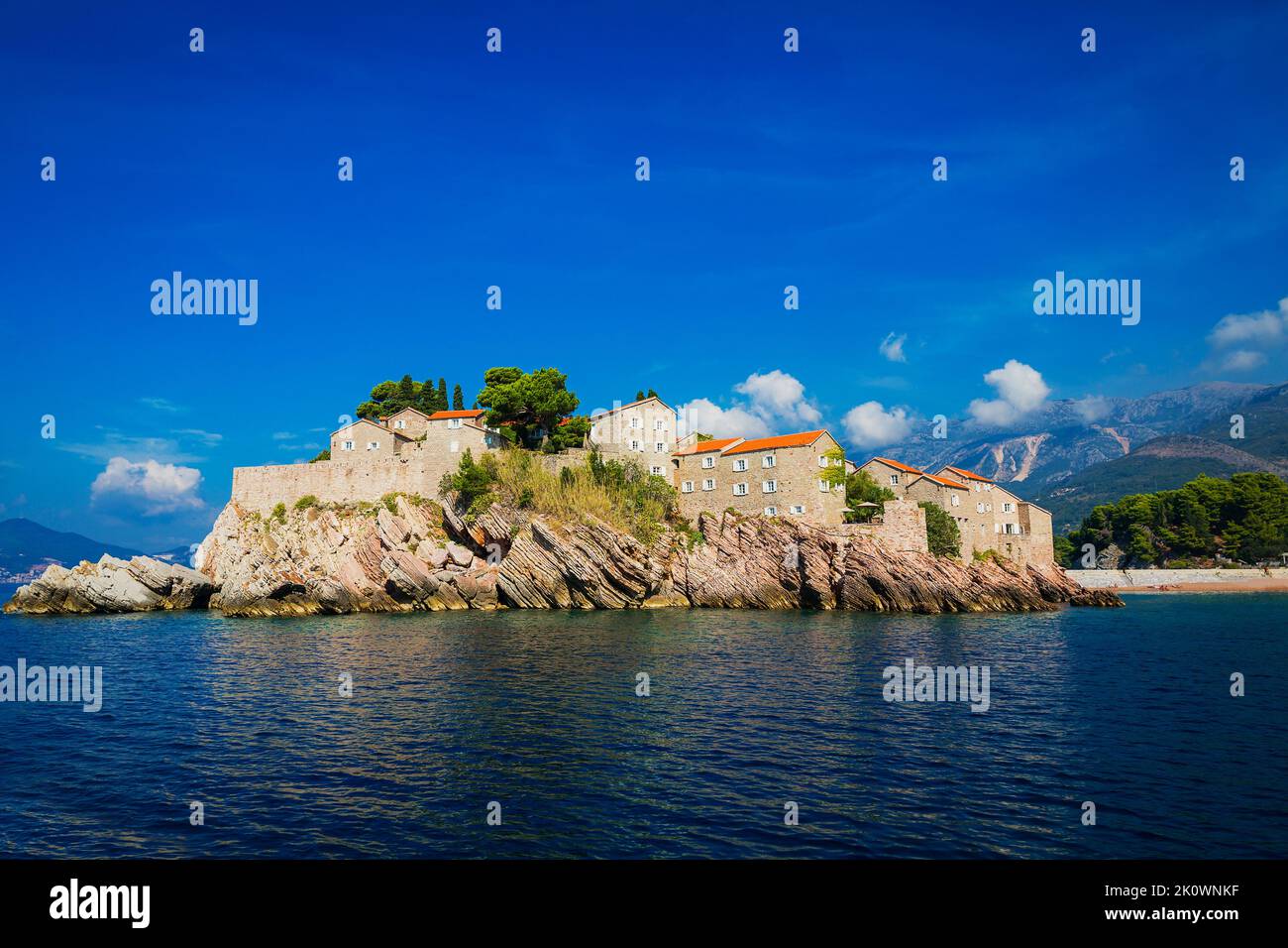 View of St. Stephen's Island from the Sea, Budva Bay Stock Photo - Alamy