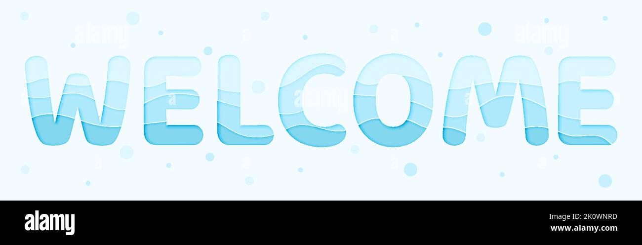 Welcome paper cut cute sign bubble snow blue flat. Cold banner website ...