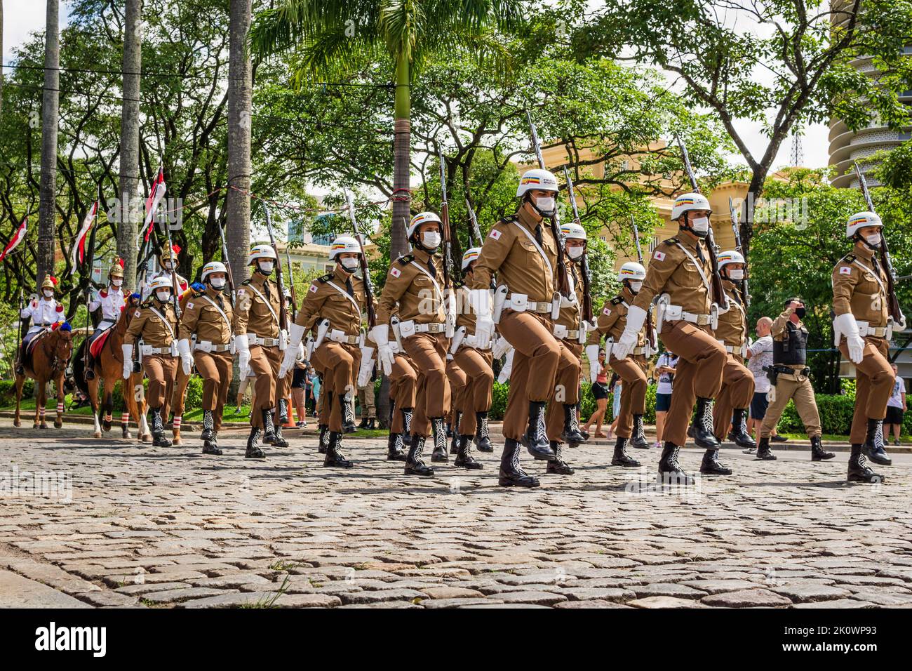 Brazilian military police marching at Praça da Liberdade in Belo ...