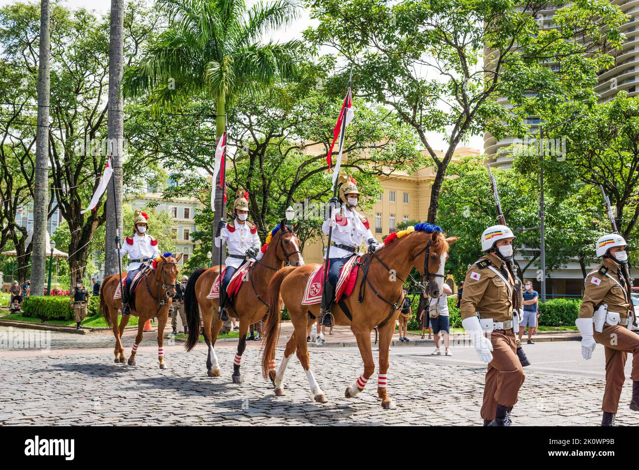 Brazilian military police horse brigade at Praça da Liberdade in Belo ...