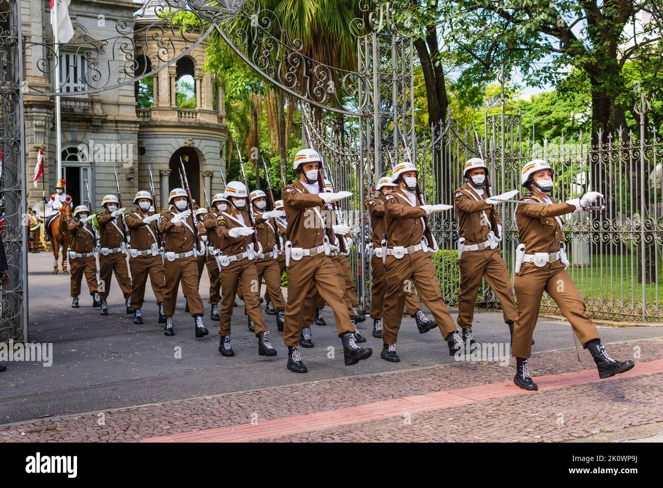 Brazilian military police marching out of Palácio da Liberdade in Belo ...