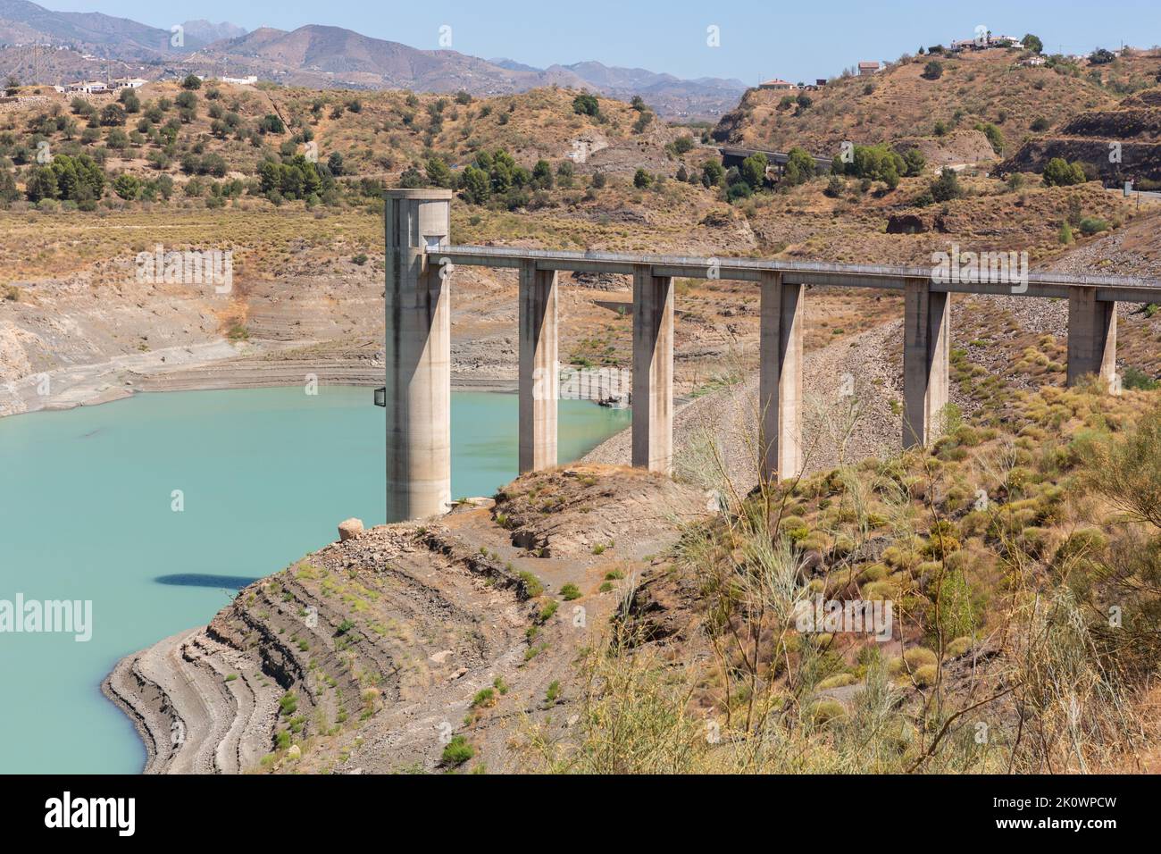 Drought affects Vinuela reservoir (Embalse La Viñuela) in Malaga, Spain ...
