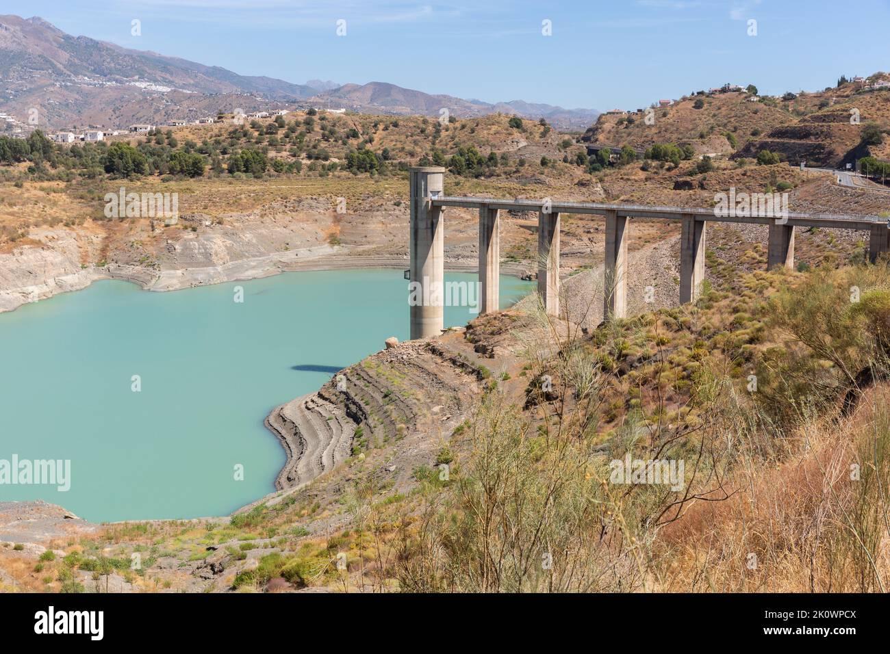 Drought affects Vinuela reservoir (Embalse La Viñuela) in Malaga, Spain ...