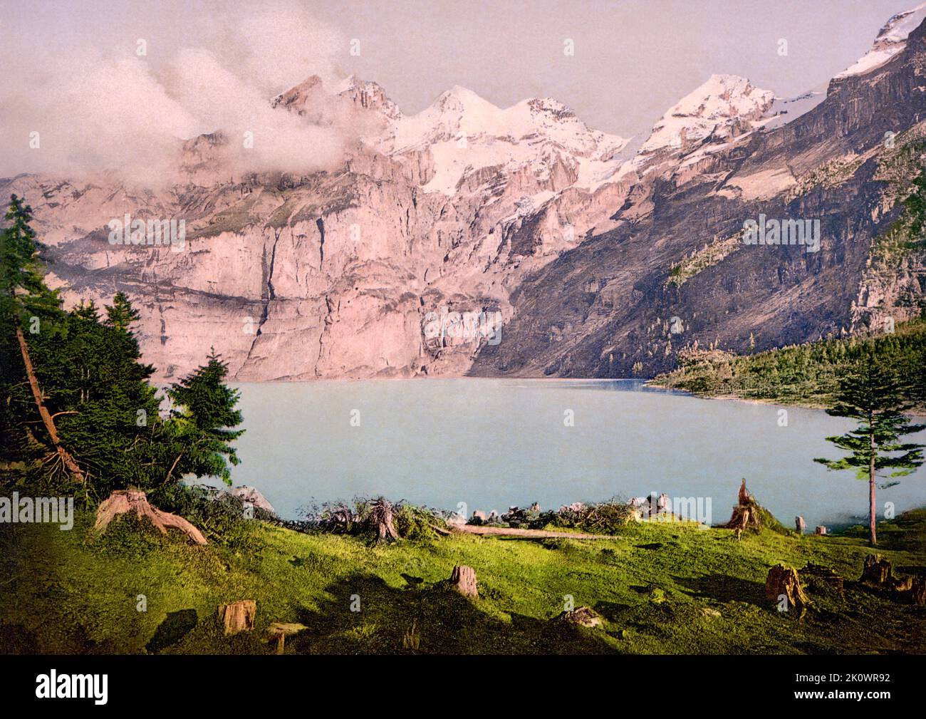 Oeschinen Lake, Bernese Oberland, Bern, Switzerland 1890 Stock Photo ...