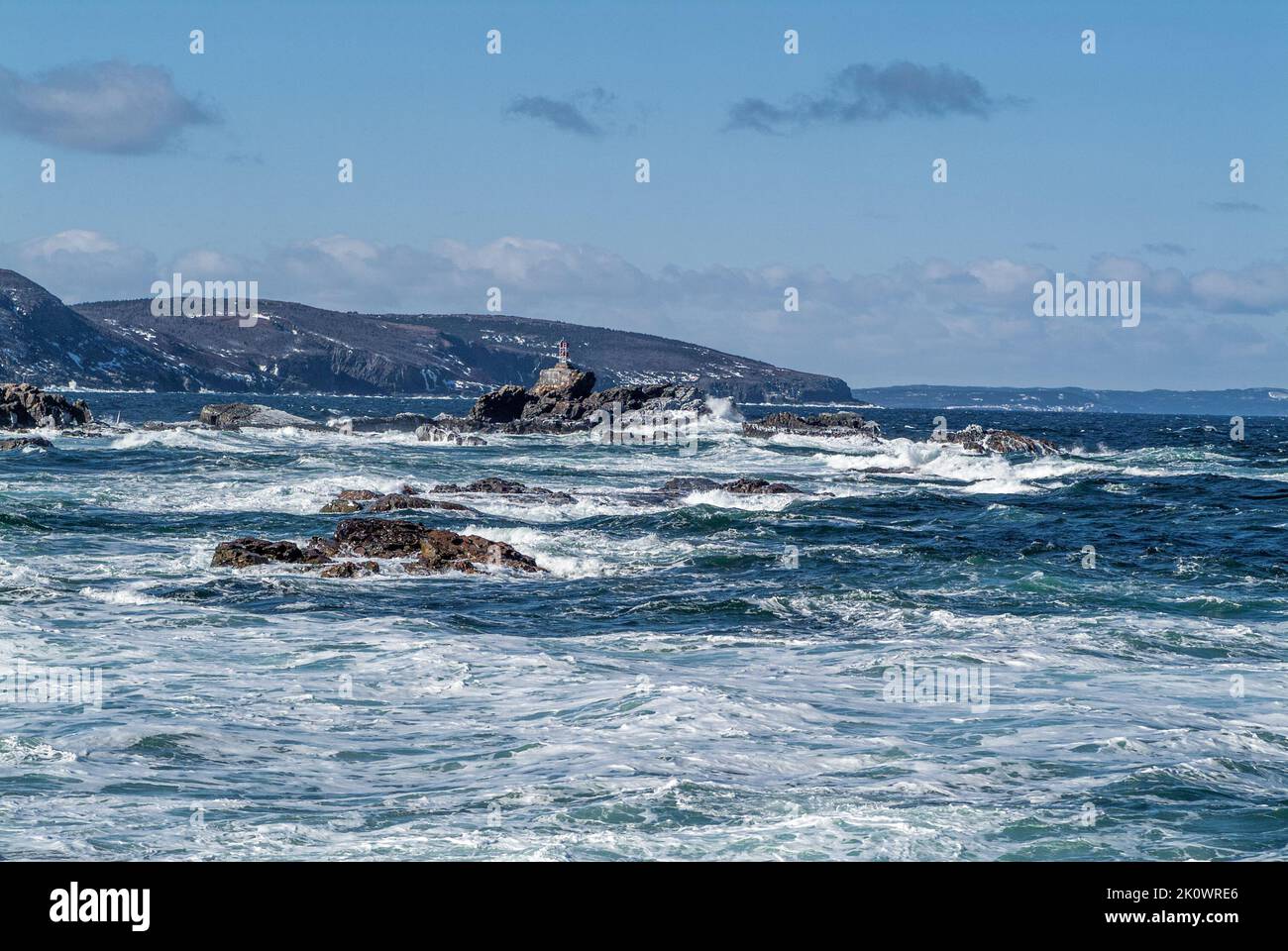 White water created as the Atlantic Ocean waves splash upon a ...