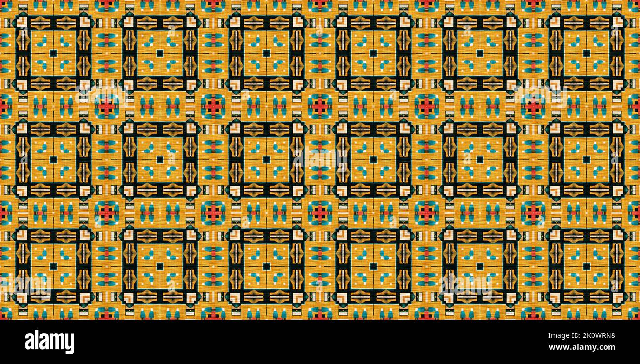 Traditional tile mosaic seamless border pattern print. Fabric effect ...