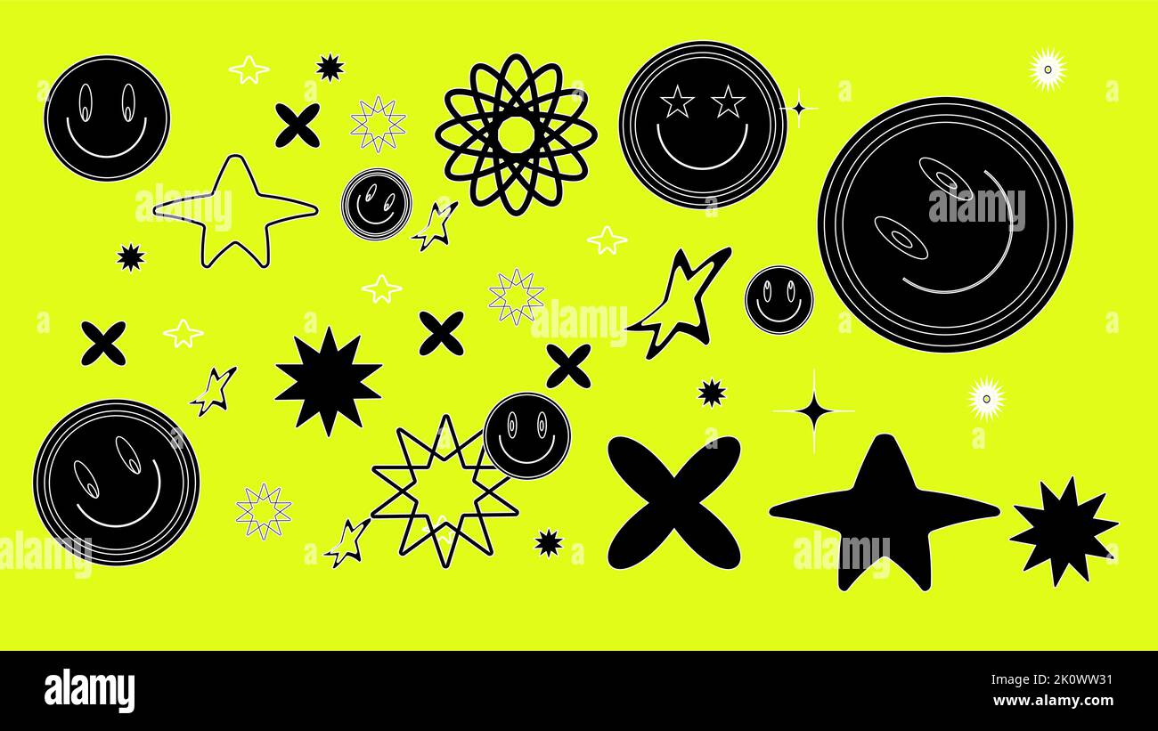 Brutalism acid icons and trendy abstract shapes. y2k and acid styles ...