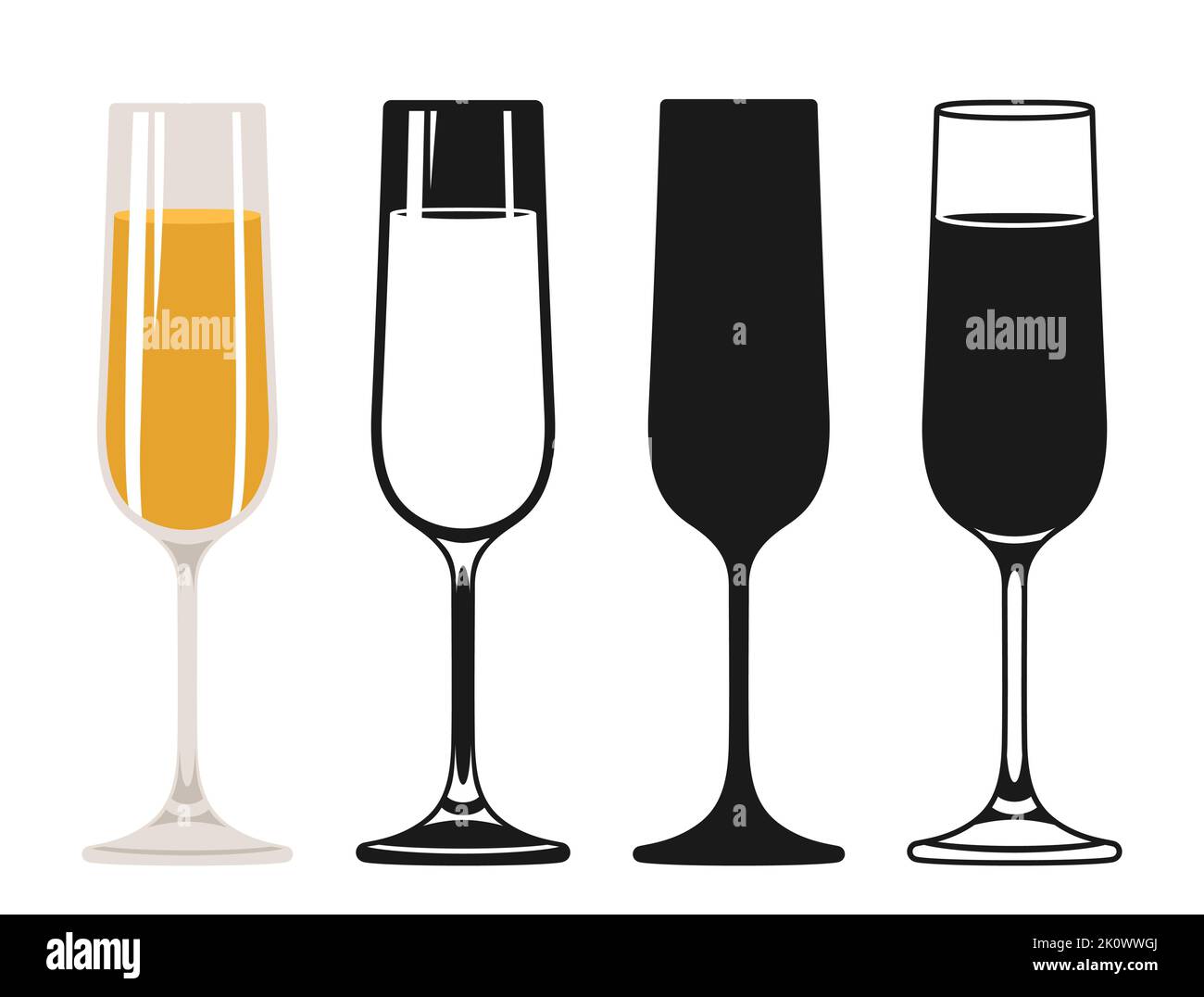 Wineglass sign champagne, sparkling wine set. Glass design symbol ...