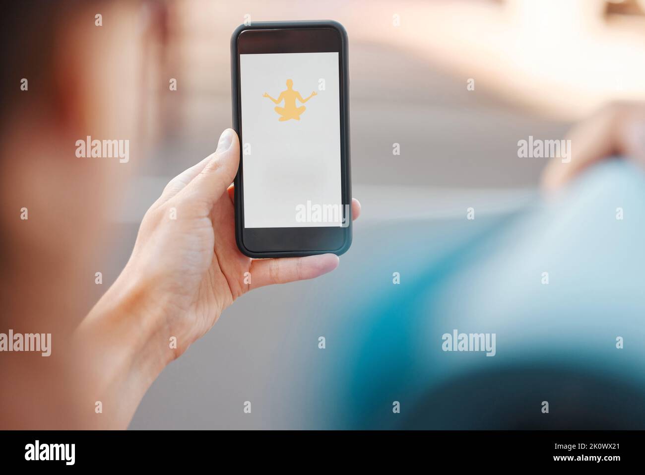 Yoga, meditation and peace phone app of a online wellness, spiritual ...