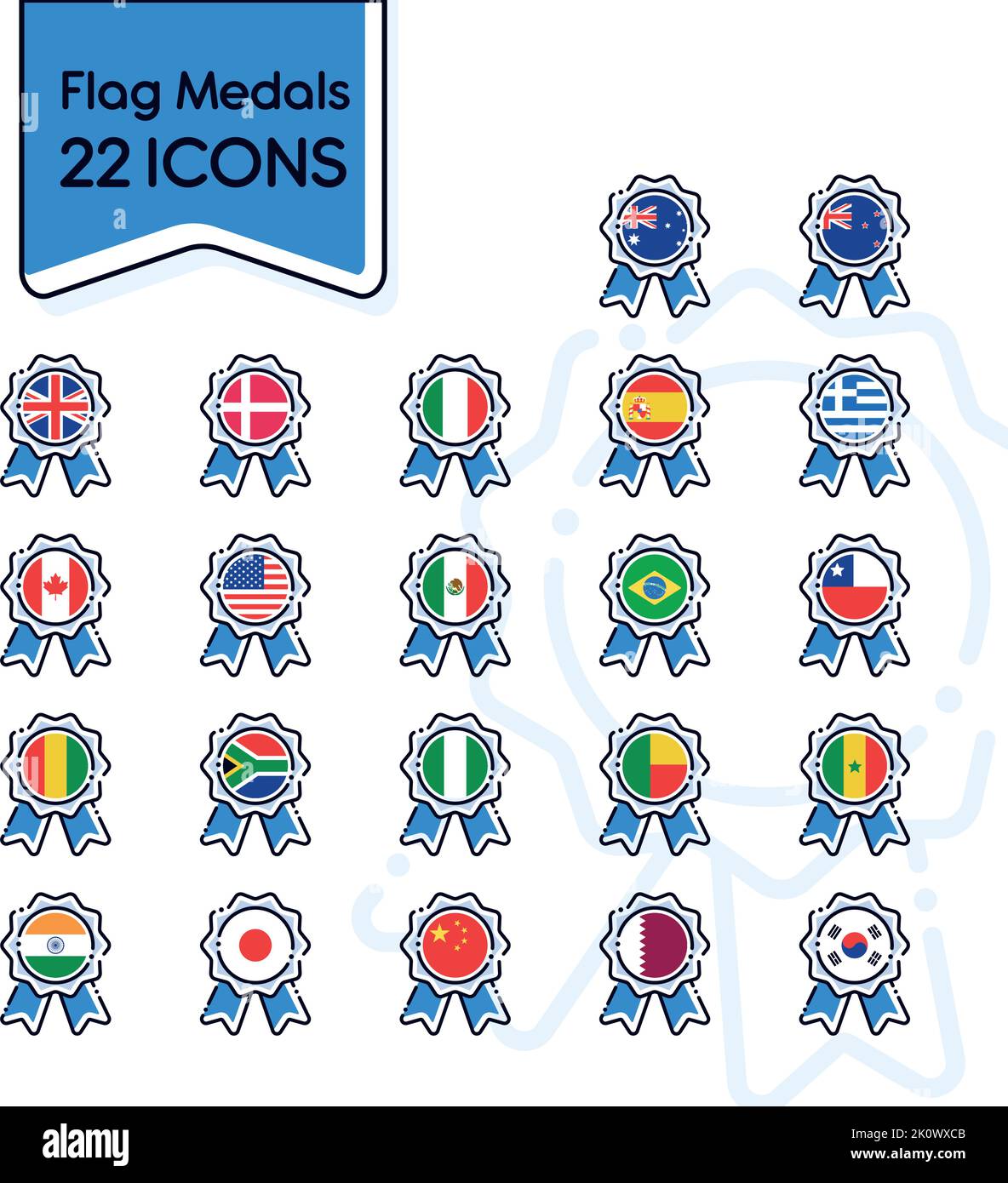 Set of silk medal icons with different flags Vector Stock Vector Image ...