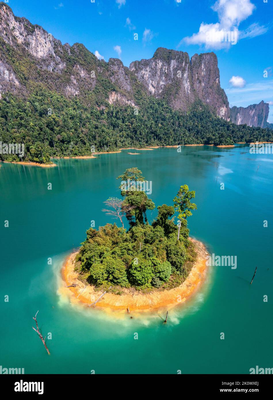 Aerial view of Khao Sok national park Cheow Lan Dam lake in Surat Thani ...
