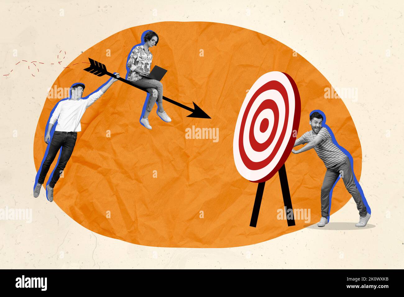 Creative photo collage of purposeful team people achieve goals work ...