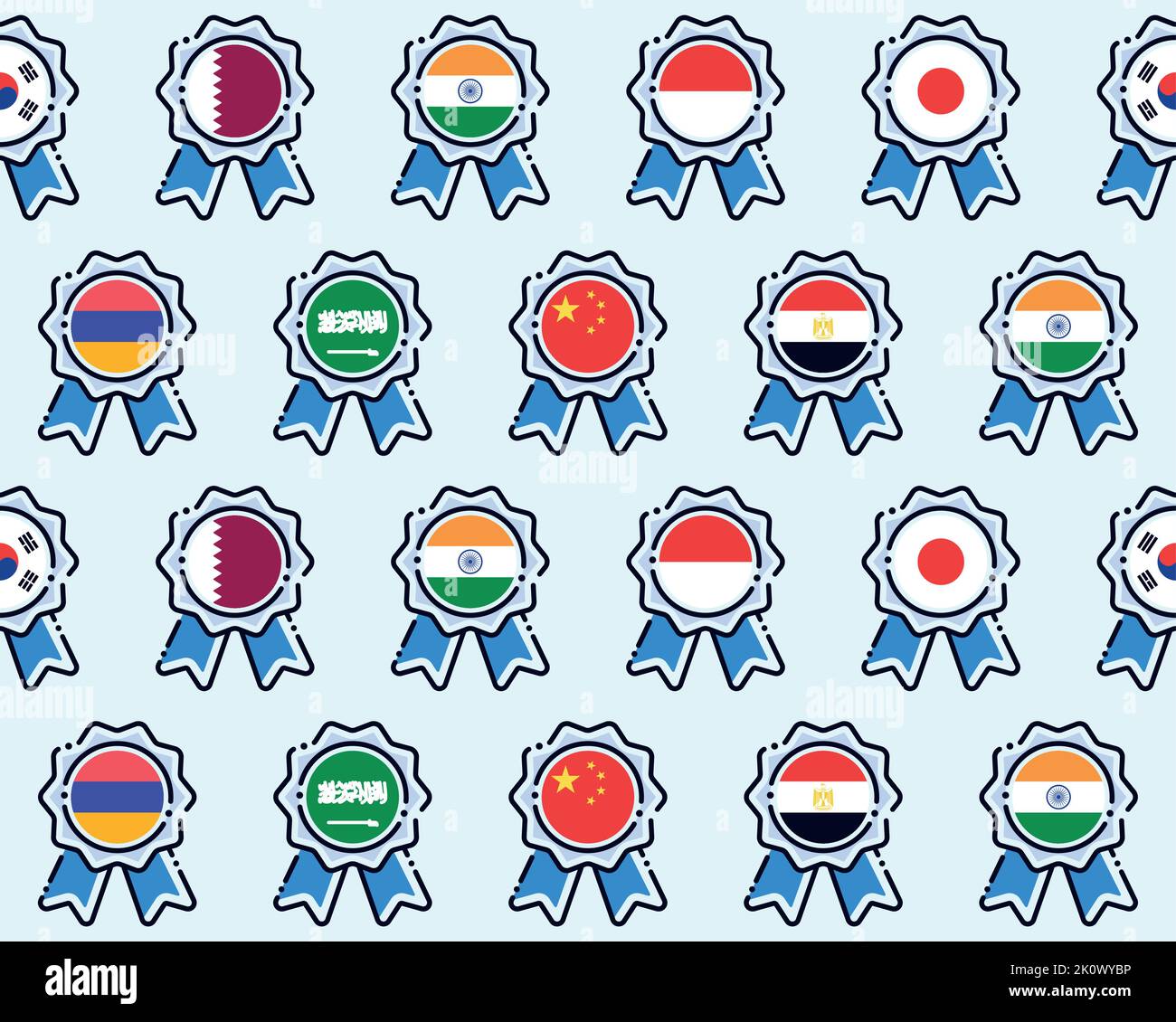Seamless pattern background with silk medals with different flags ...