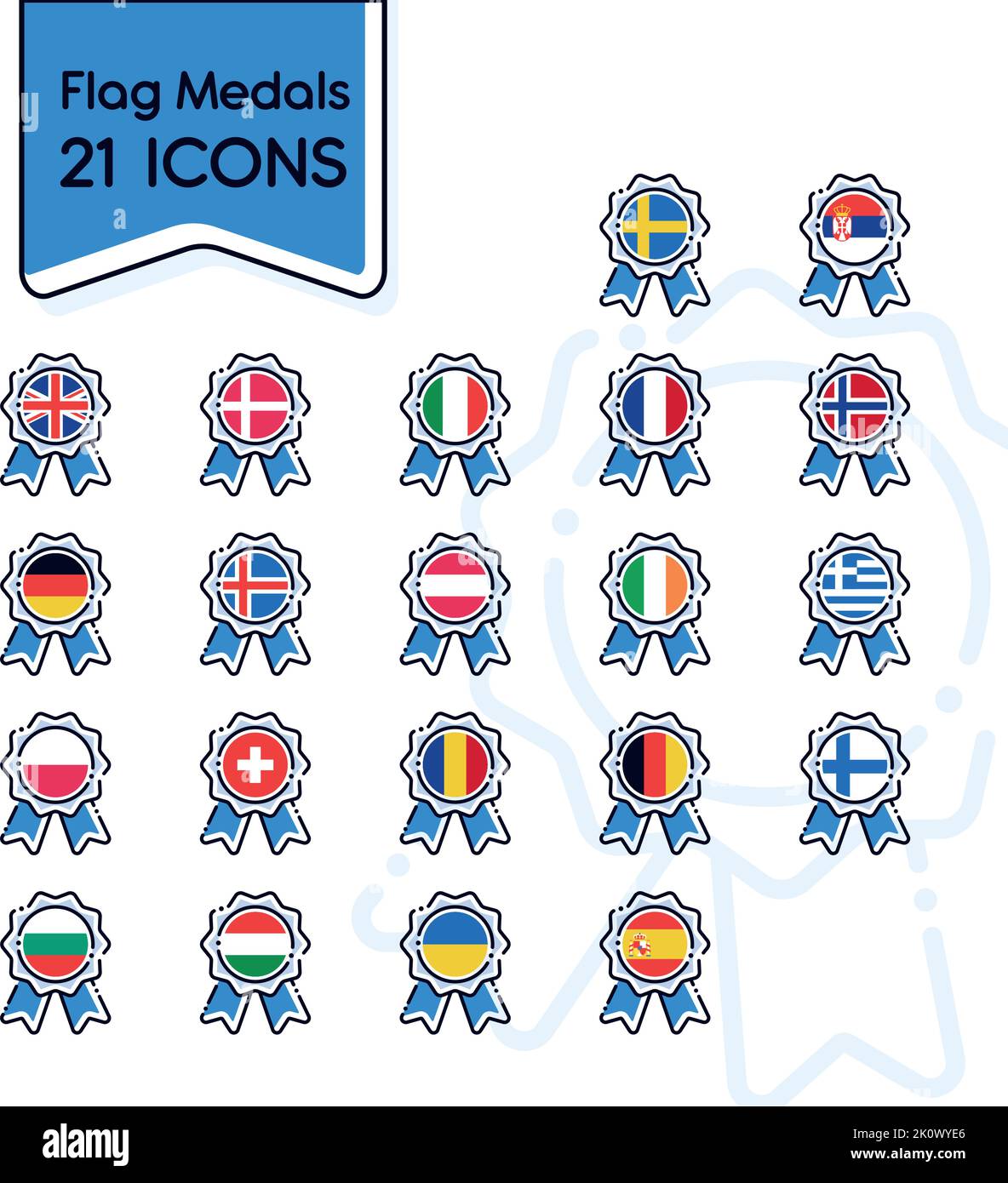 Set of silk medal icons with different flags Vector Stock Vector Image ...