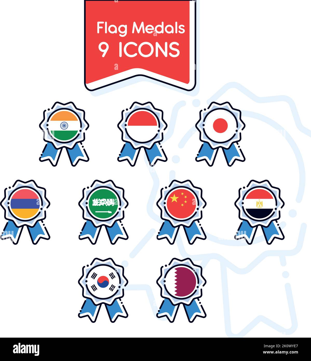 Set of silk medal icons with different flags Vector Stock Vector Image ...