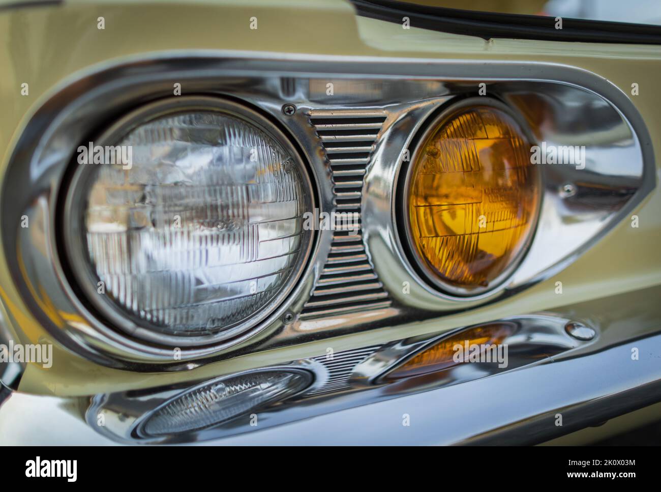 Vintage Car Front Detail. Classic car headlights close-up. Headlights ... Vintage Car Front Detail. Classic car headlights close-up. Headlights ...