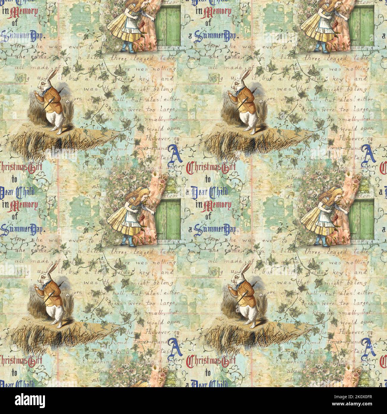 Alice in Wonderland seamless pattern Stock Photo - Alamy