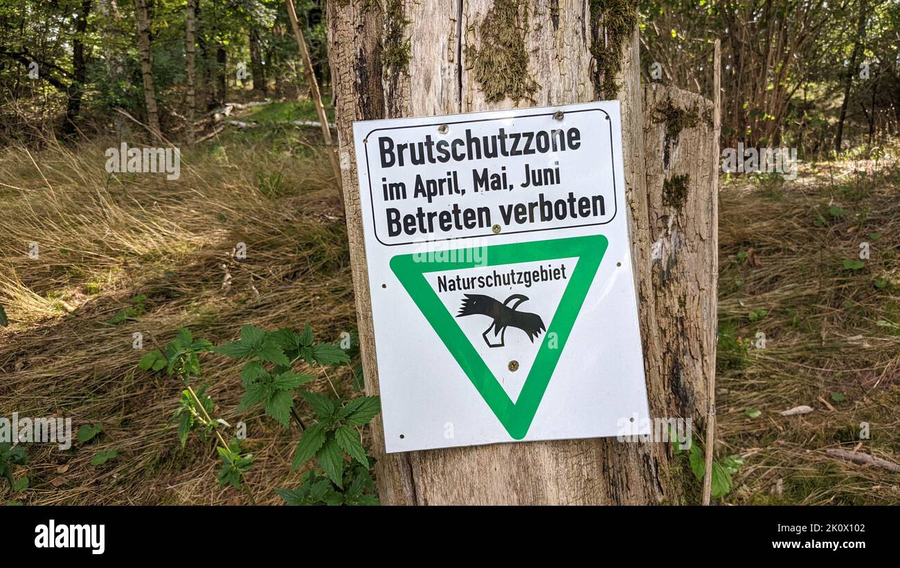 A closeup of No entry Sign for the core zone of the Hainberg nature ...
