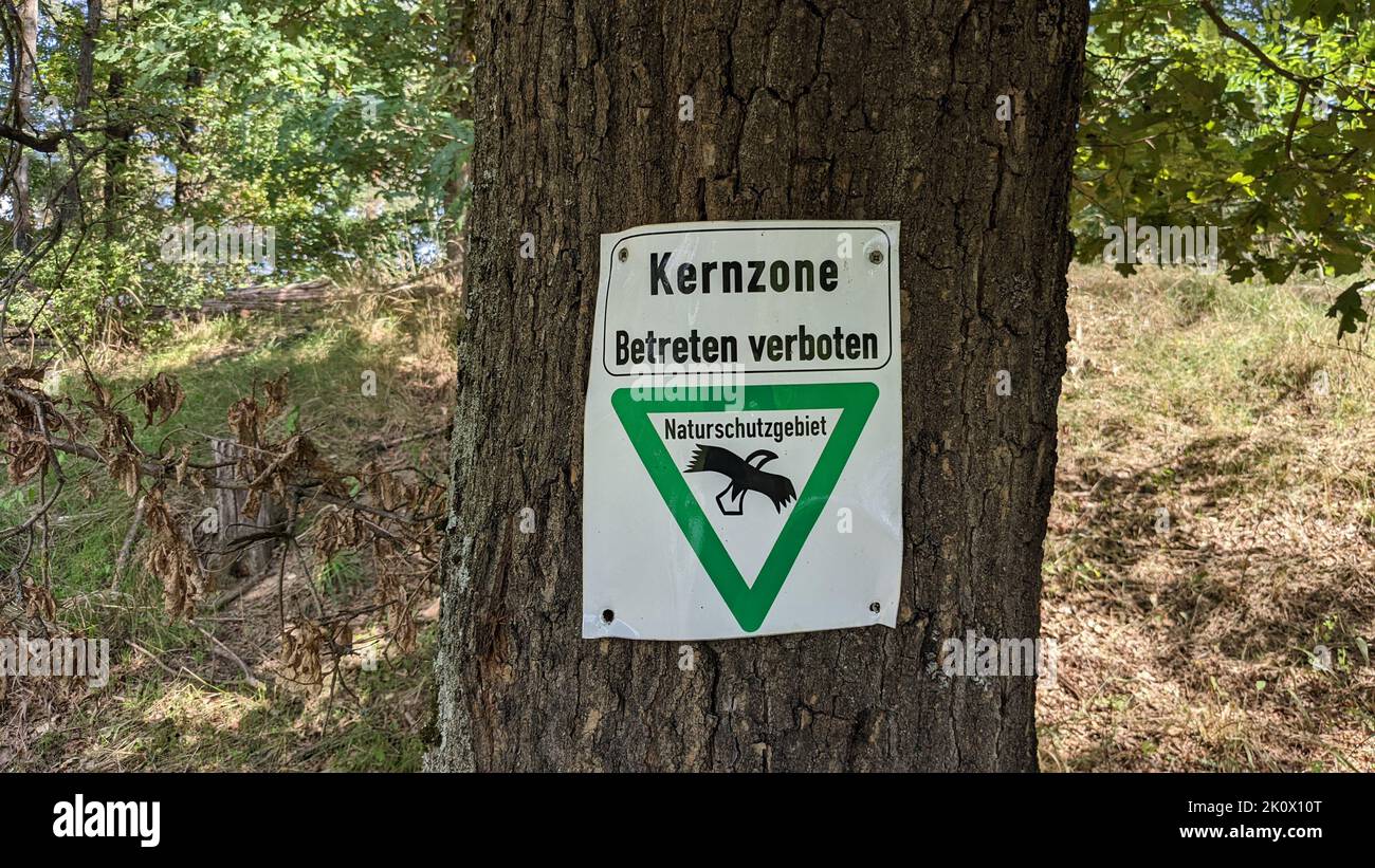 A closeup of No entry Sign for the core zone of the Hainberg nature ...