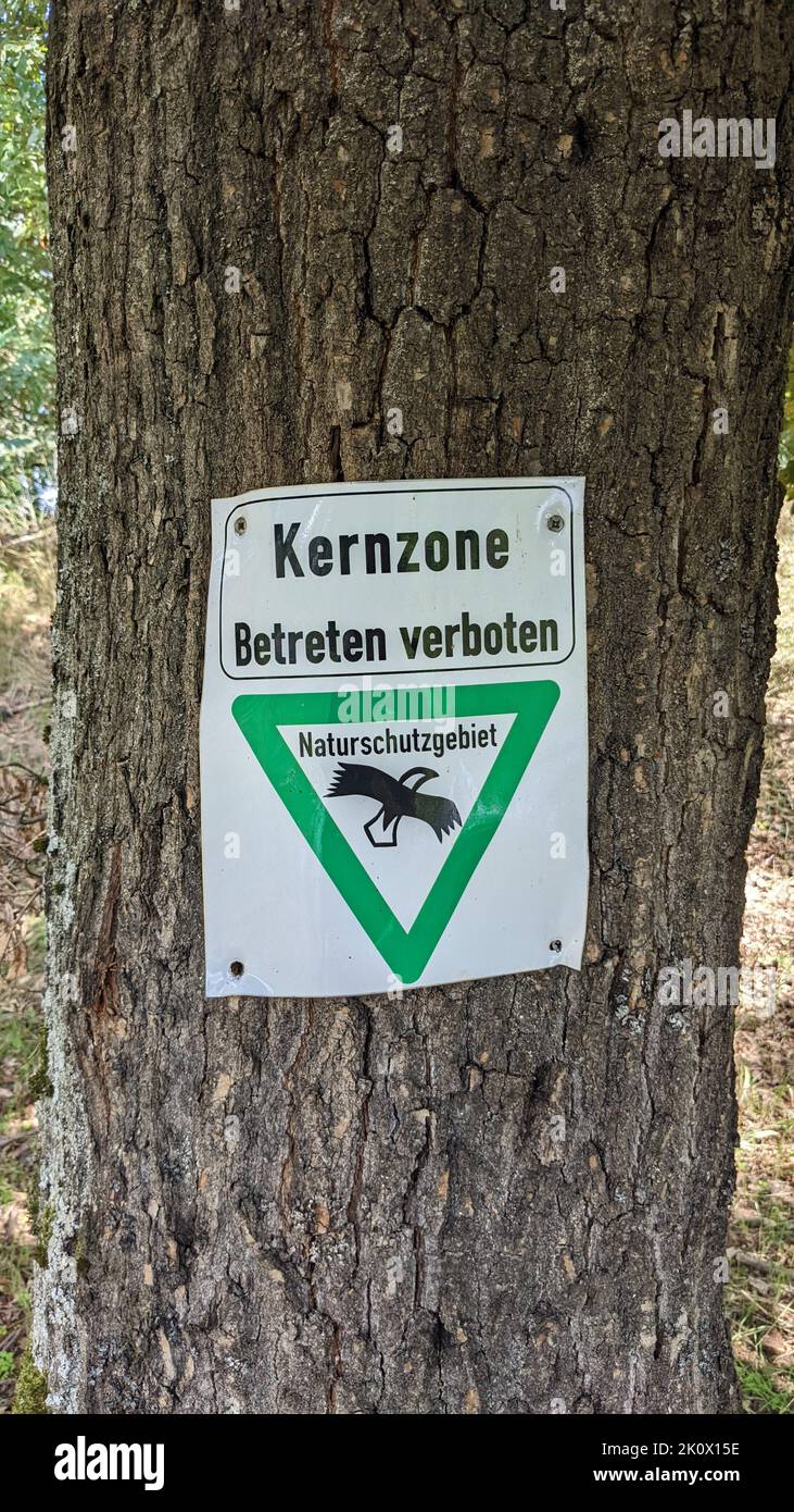 A closeup of No entry Sign for the core zone of the Hainberg nature ...