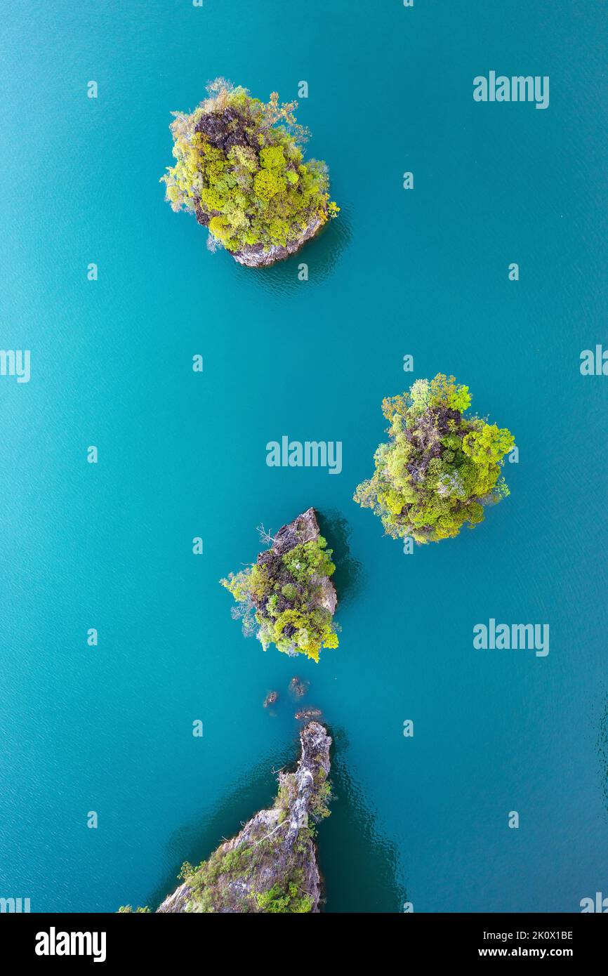 Aerial view of Khao Sok national park Cheow Lan Dam lake in Surat Thani ...