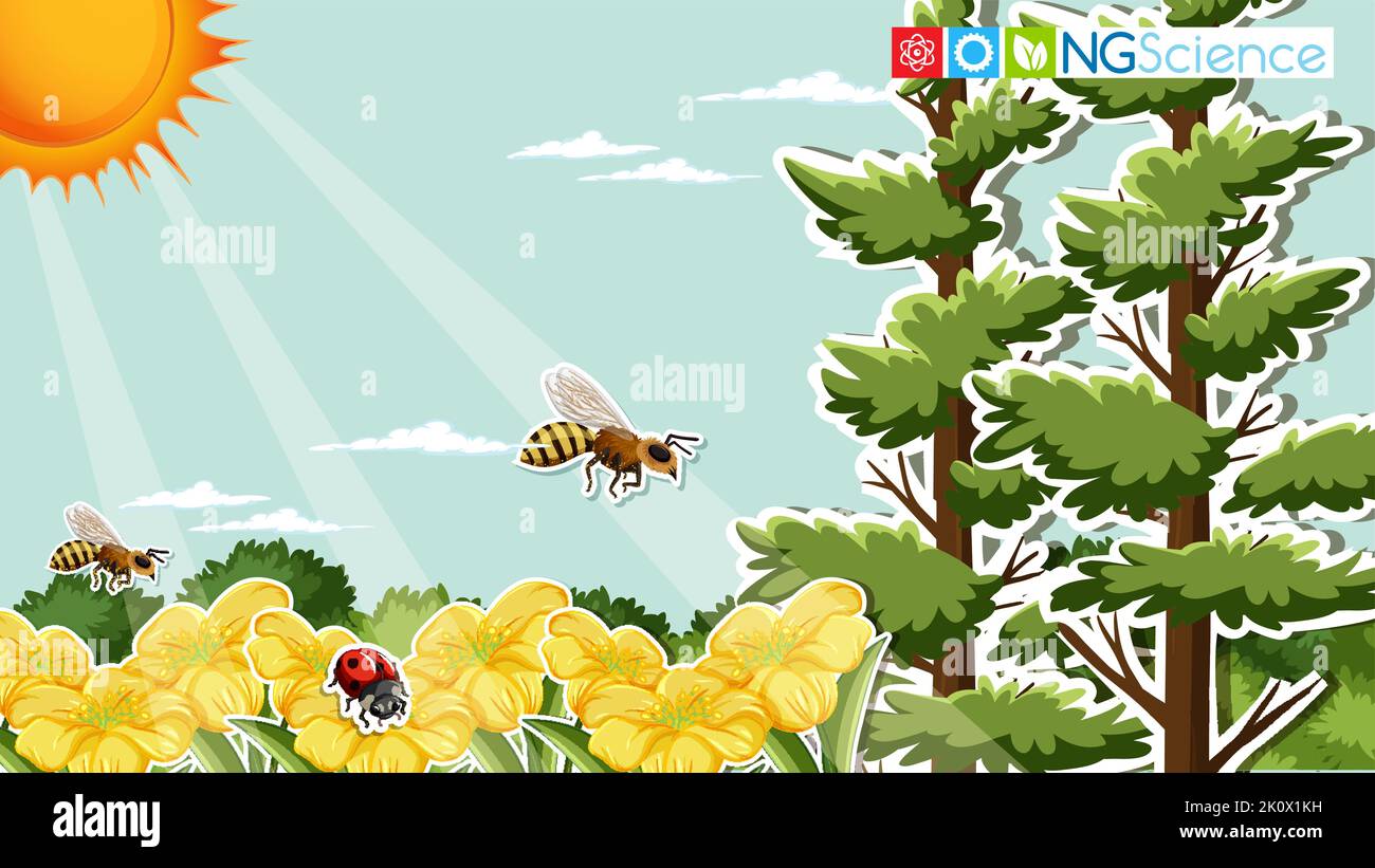 Thumbnail design with honey bee in the forest illustration Stock Vector ...
