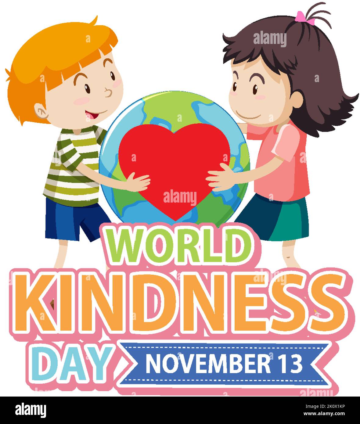 World kindness day with children cartoon character illustration Stock ...