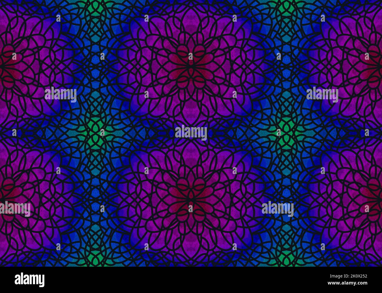 Line art mandala seamless neon watercolor flower pattern for wrapping ...