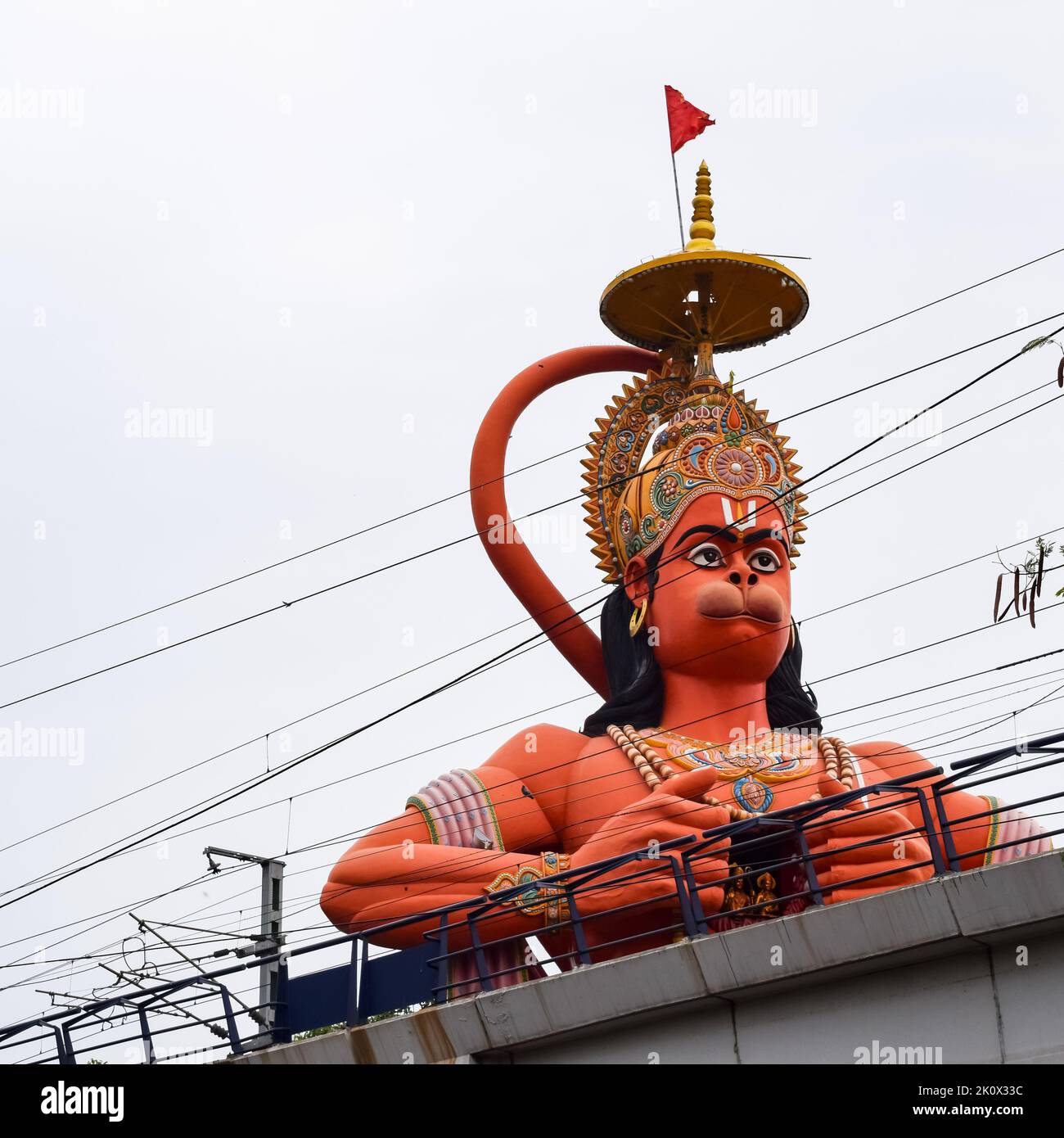 Big statue of Lord Hanuman near the delhi metro bridge situated near ...