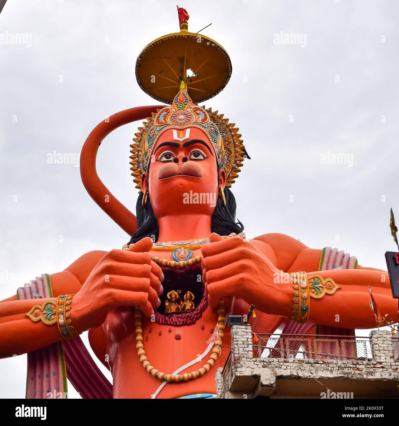 Big statue of Lord Hanuman near the delhi metro bridge situated near ...