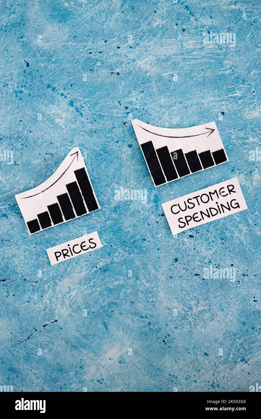 prices going up and consumer spending going down conceptual image ...