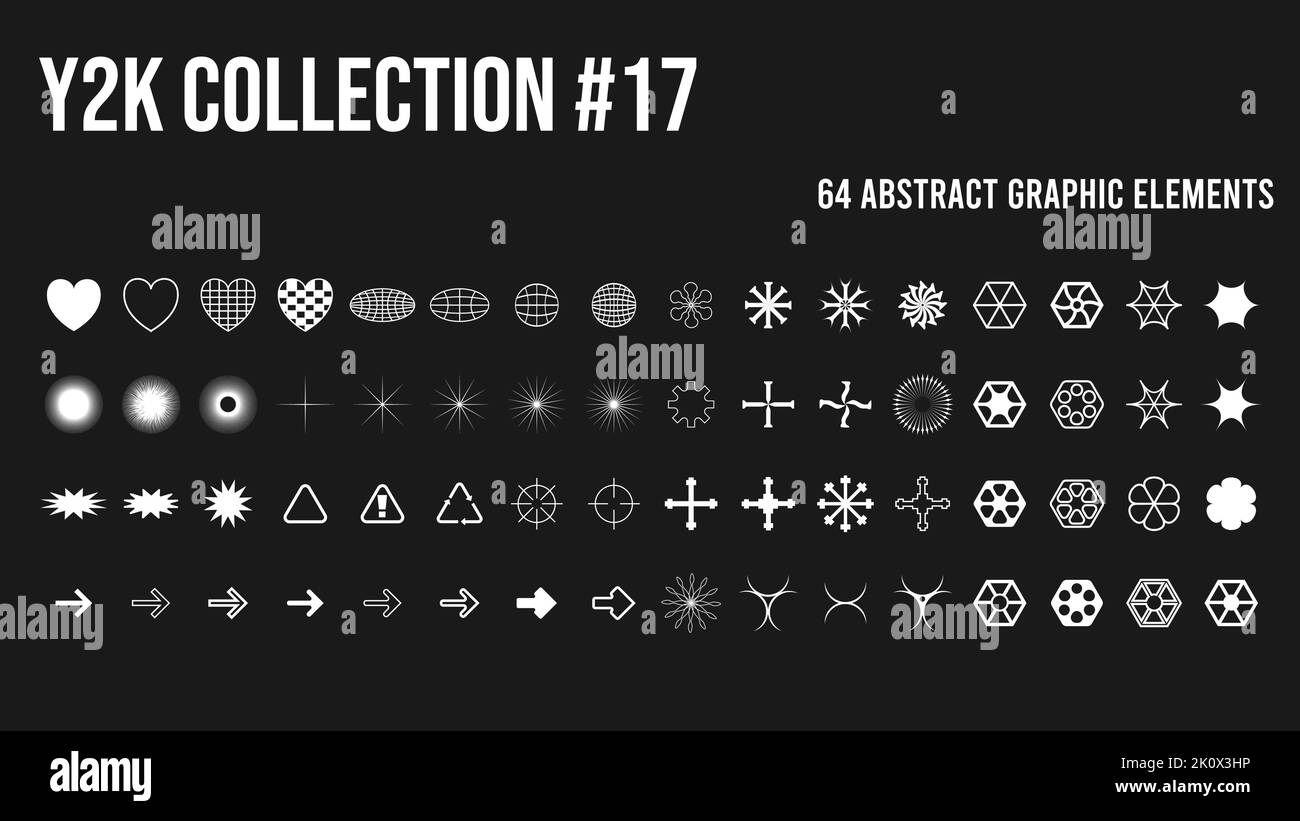 Acid graphic set, trendy urban elements, brutalism graphic shapes Stock ...