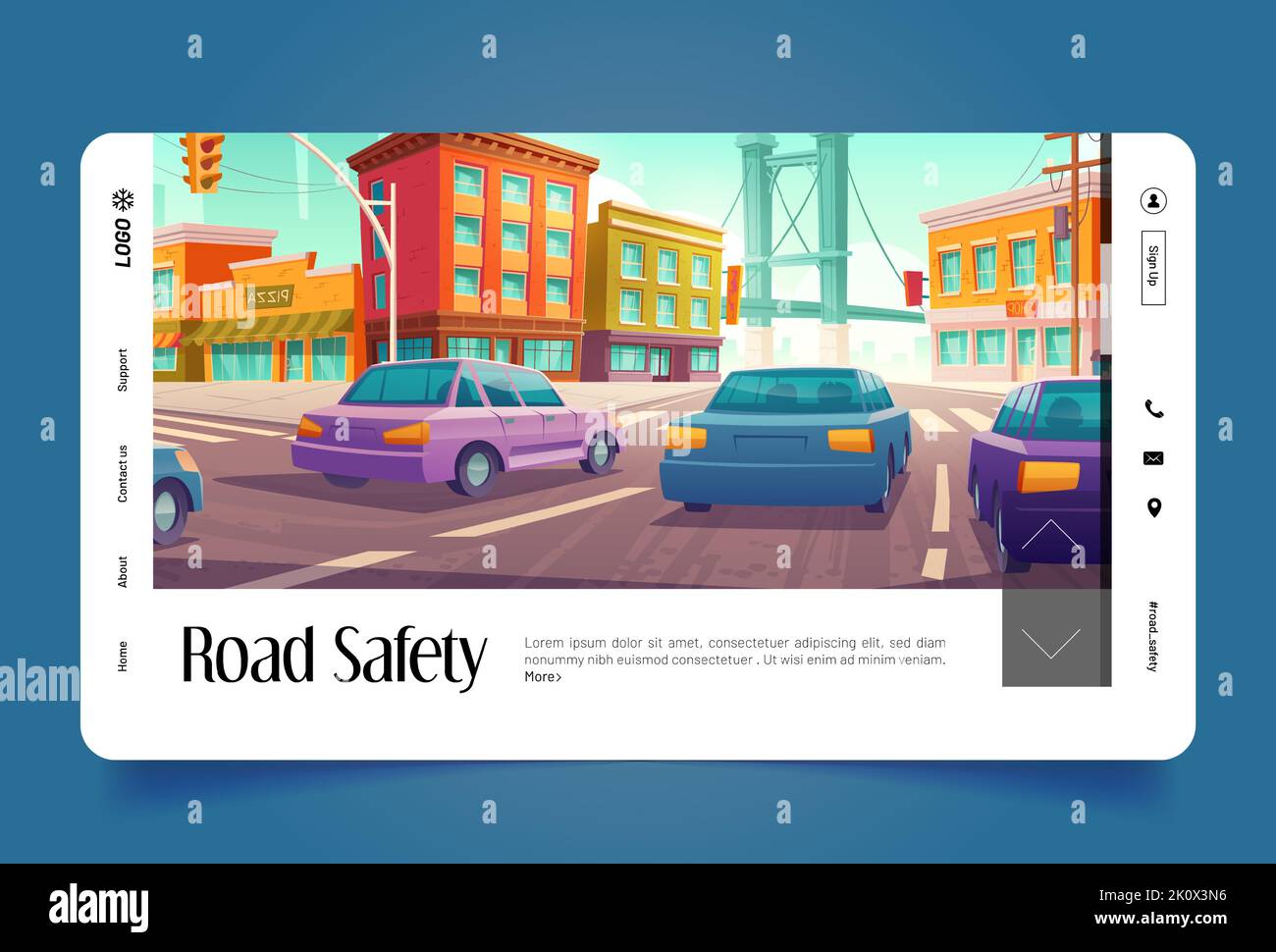 Road safety landing page template. Vector cartoon illustration of many ...