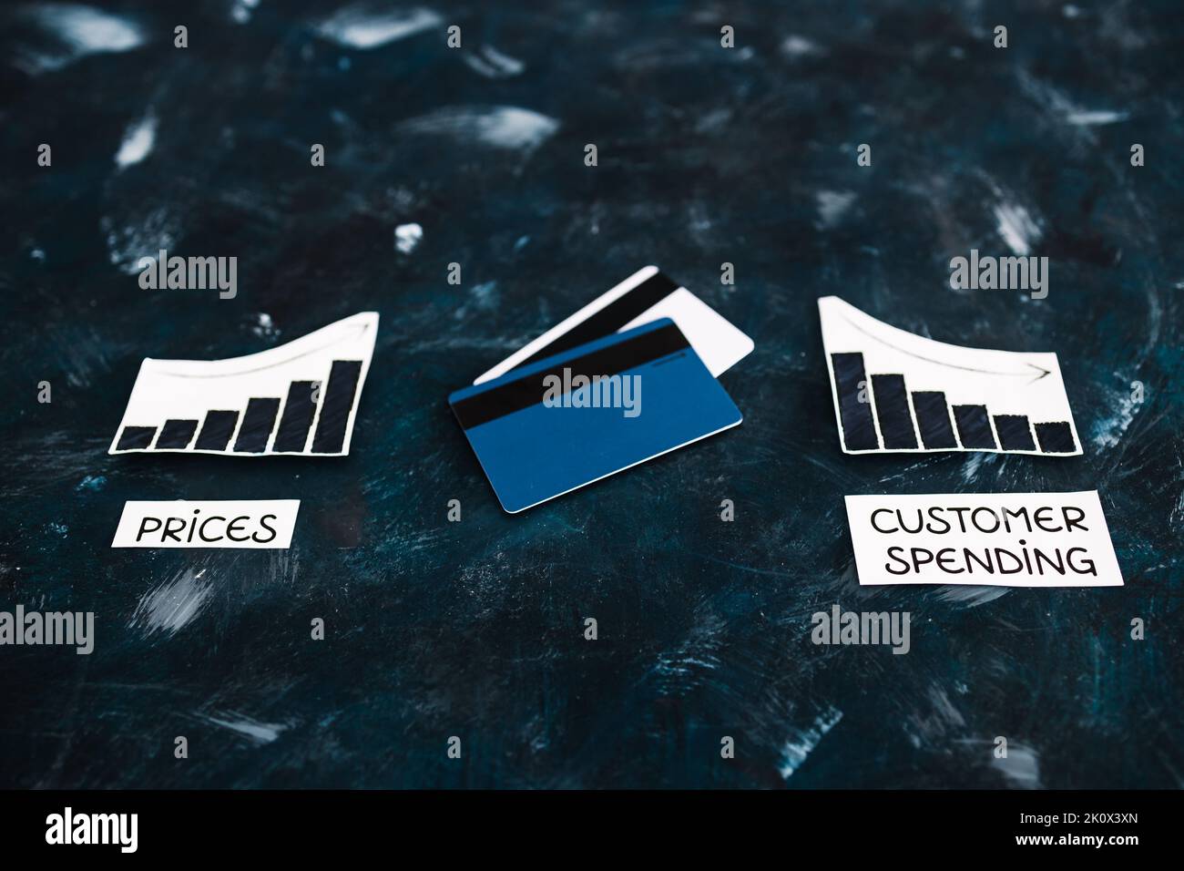 prices going up and consumer spending going down conceptual image ...