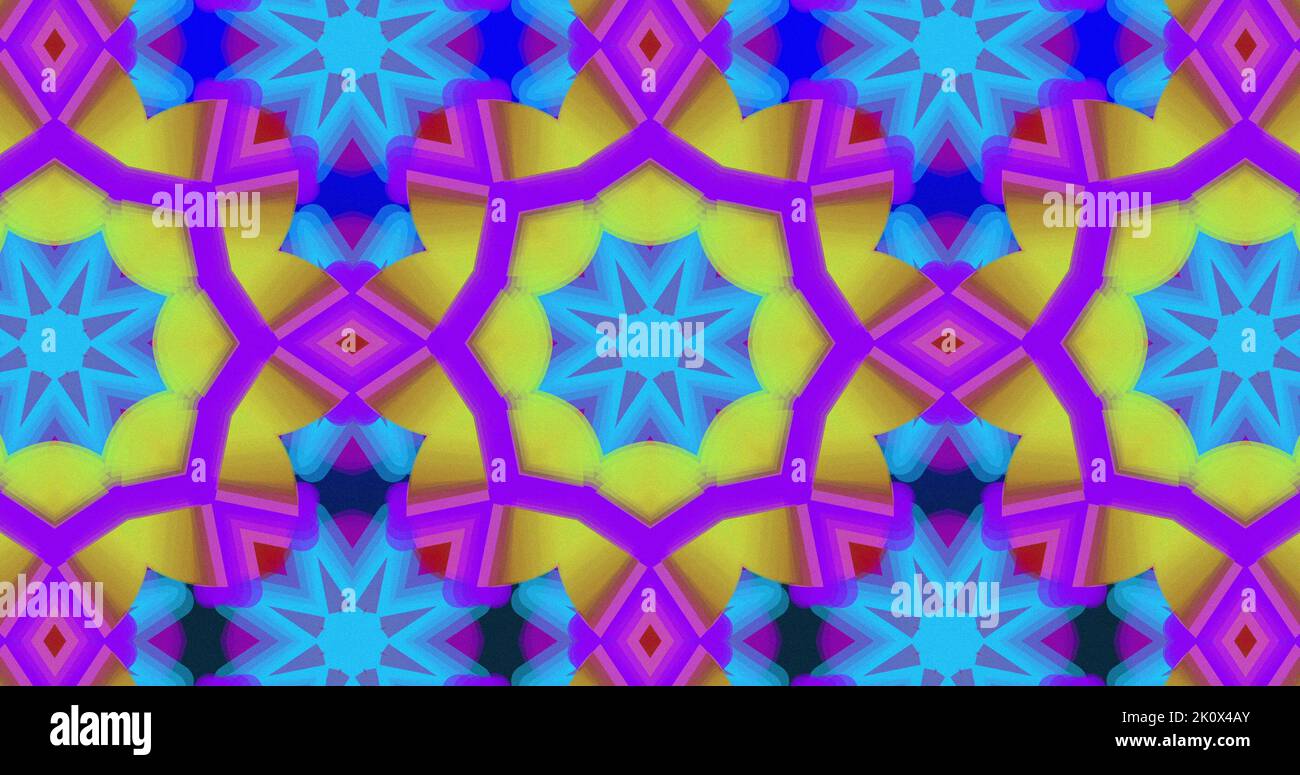 Image of rows of glowing multiple kaleidoscope abstract shapes moving ...